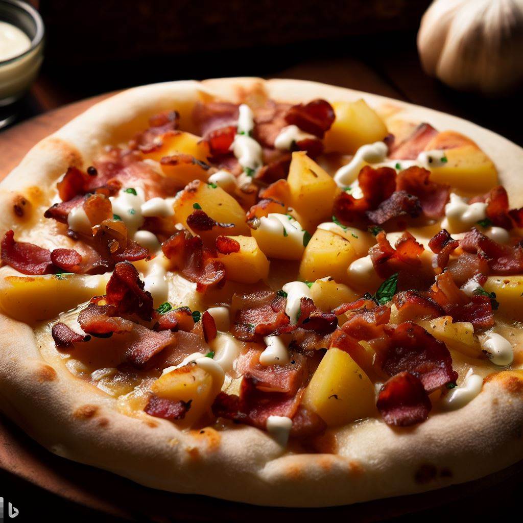 Bacon and Potato Pizza with White Sauce