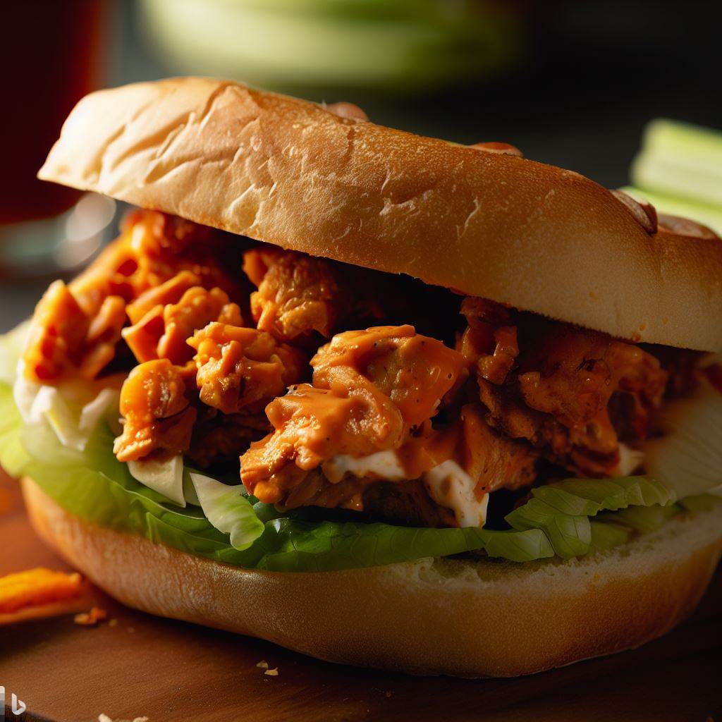 Buffalo Chicken Sandwich with Blue Cheese Dressing and Lettuce
