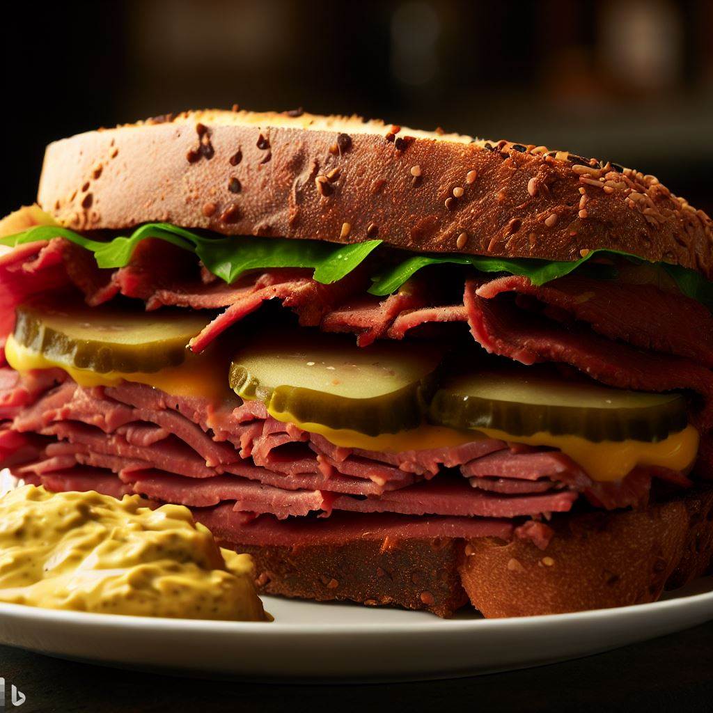 Classic Pastrami Sandwich with Mustard and Pickles