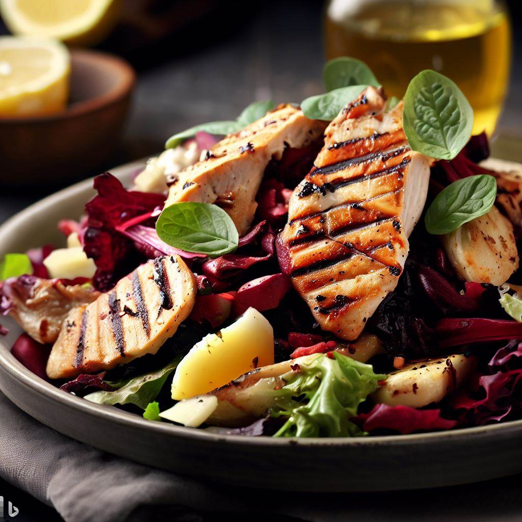 Grilled Chicken and Roasted Beet Salad with Lemon Vinaigrette
