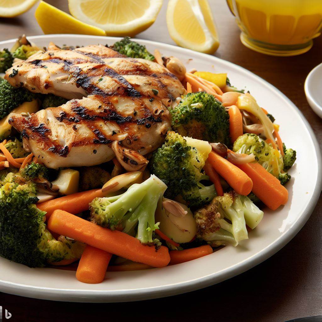Grilled Chicken and Roasted Broccoli and Carrot Salad with Lemon ...