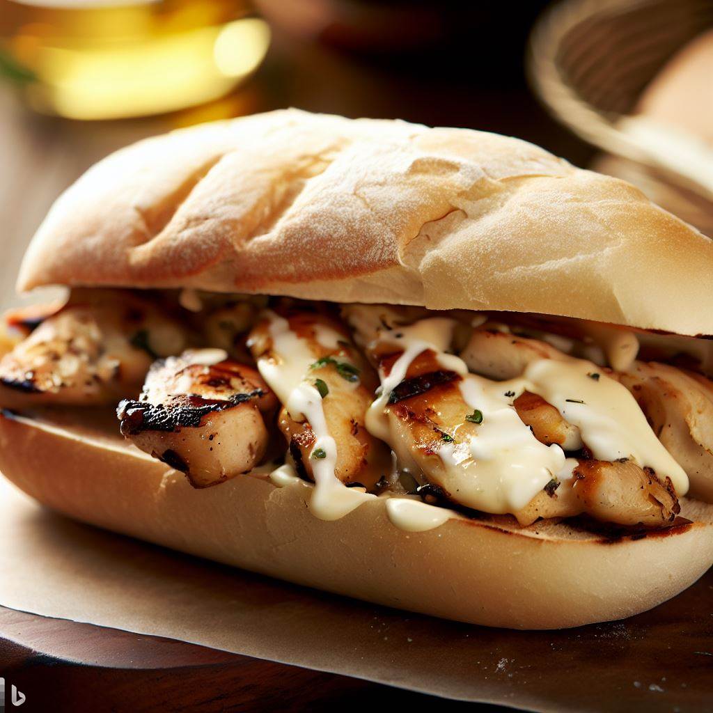 Grilled Chicken with Roasted Garlic Mayo and Mozzarella on a Ciabatta ...