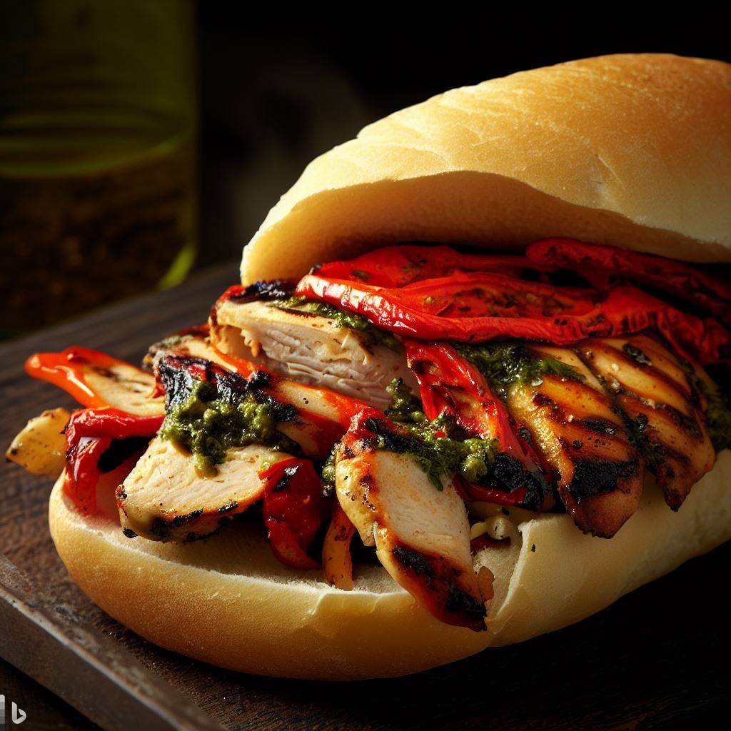 Grilled Chicken with Roasted Red Pepper and Pesto Ciabatta Roll