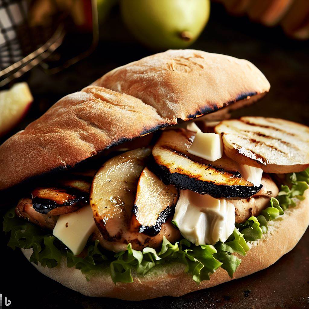 Grilled Chicken with Sliced Pear and Brie on a Ciabatta Roll