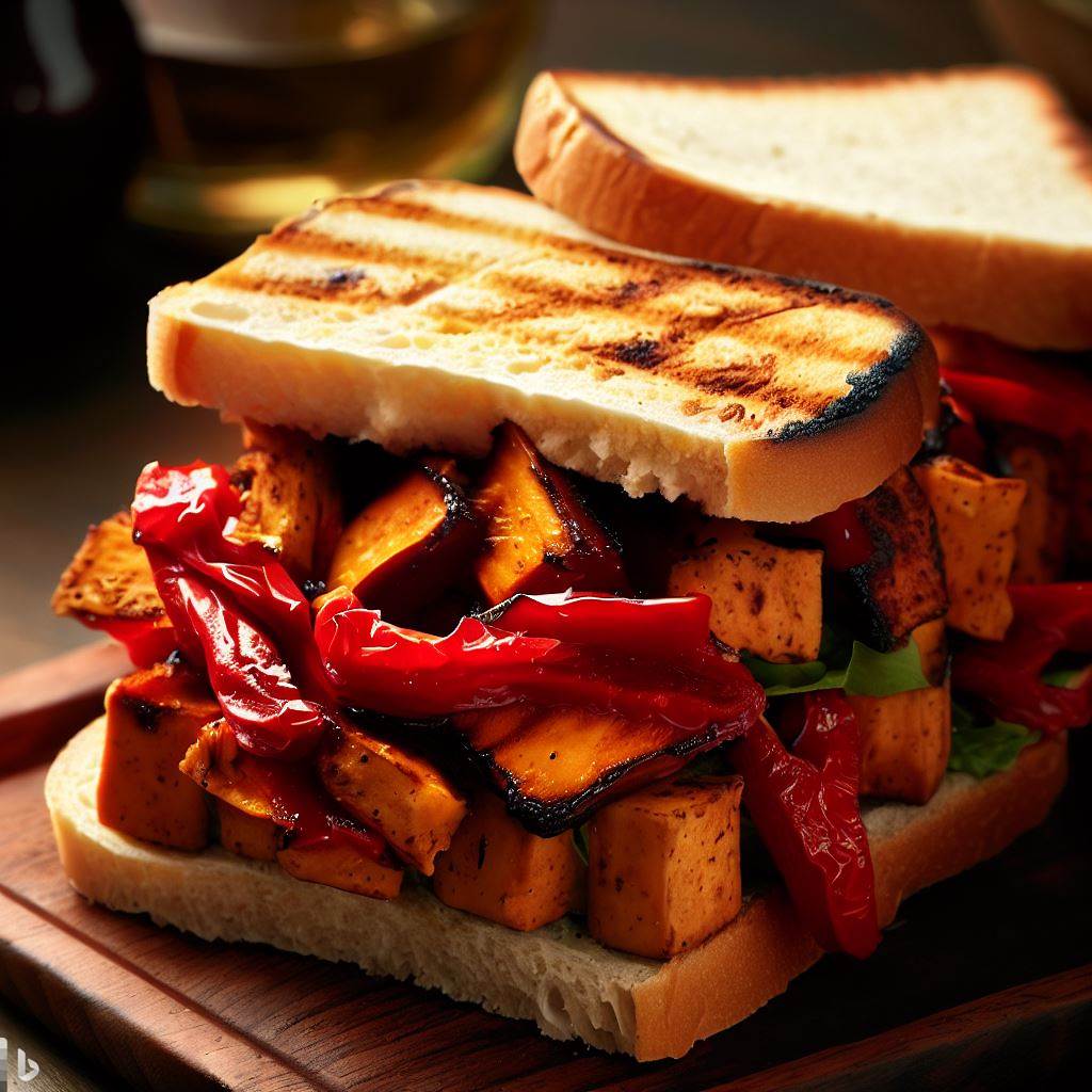 Grilled Tofu and Roasted Red Pepper Sandwich