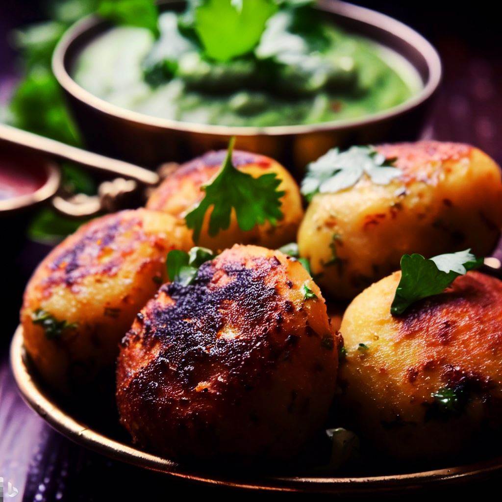 Indian Aloo Tikki with Coriander Chutney