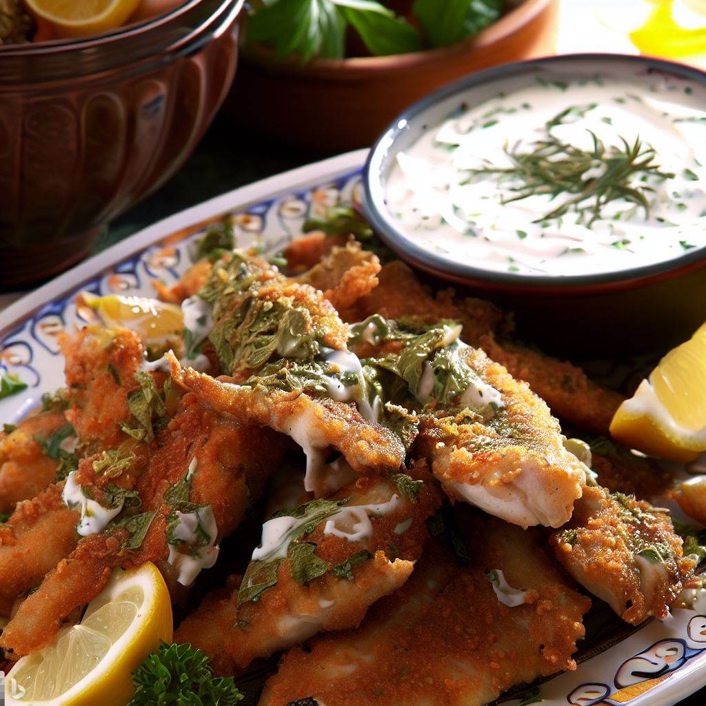 Lebanese Fried Fish with Herbs and Yogurt