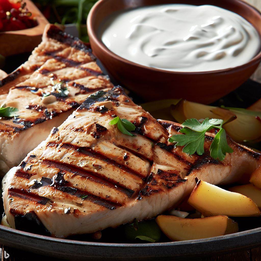Lebanese Grilled Swordfish Steaks with Yogurt Sauce