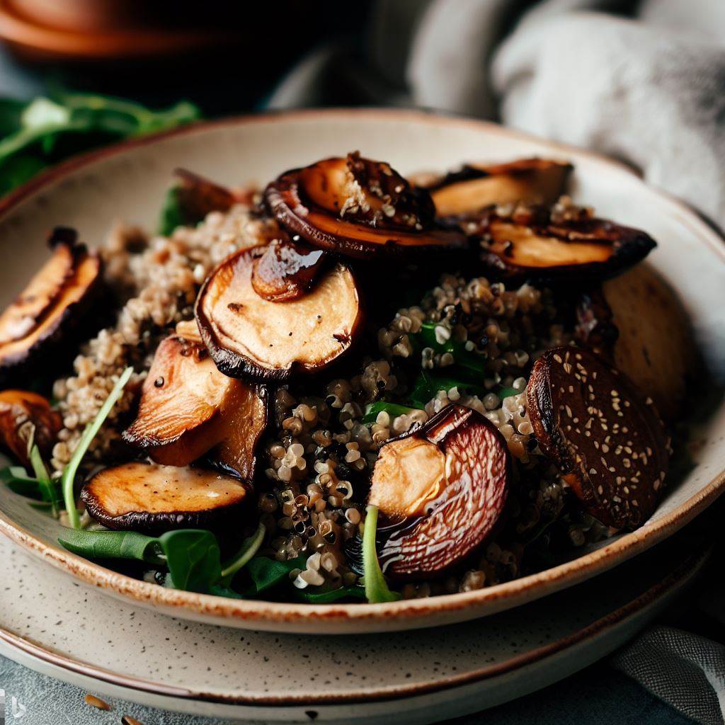 Quinoa and Roasted Portobello Mushroom Salad with Garlic Vinaigrette