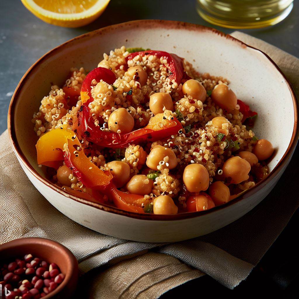 Quinoa and Roasted Red Pepper and Chickpea Salad with Lemon Vinaigrette
