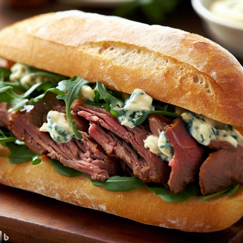 Roast Beef and Blue Cheese Ciabatta Sandwich with Arugula and ...