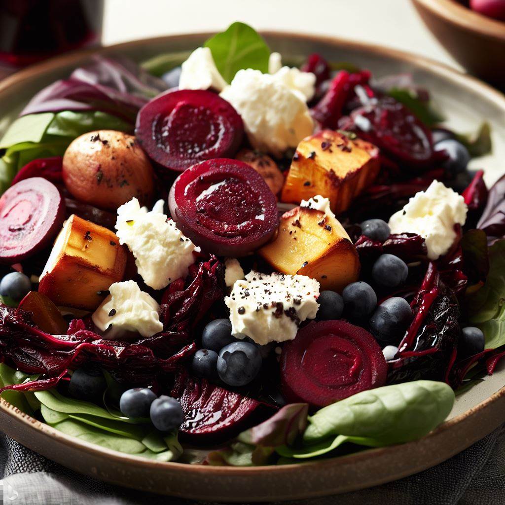 Roasted Beet and Blueberry Salad with Goat Cheese and Honey Mustard ...
