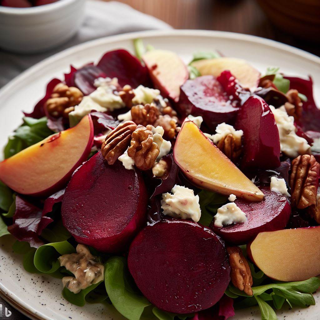 Roasted Beet and Pear Salad with Blue Cheese and Walnut Vinaigrette