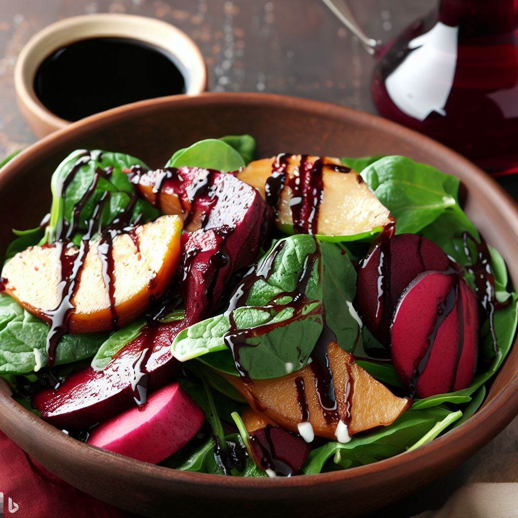 Roasted Beet And Pear Spinach Salad With Balsamic Vinaigrette