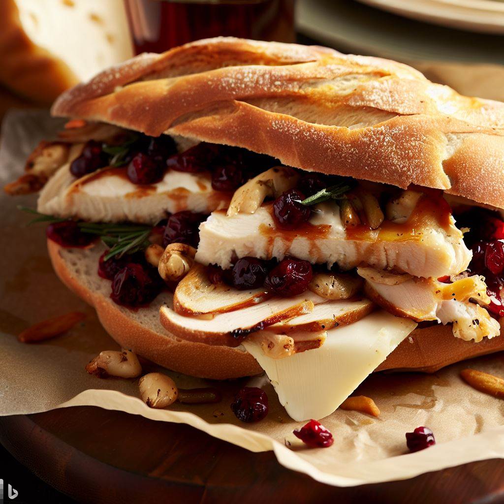Roasted Chicken and Brie with Cranberry Chutney Ciabatta Sandwich