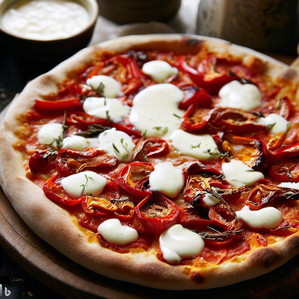 Roasted Red Pepper and Goat Cheese Pizza with White Sauce and ...