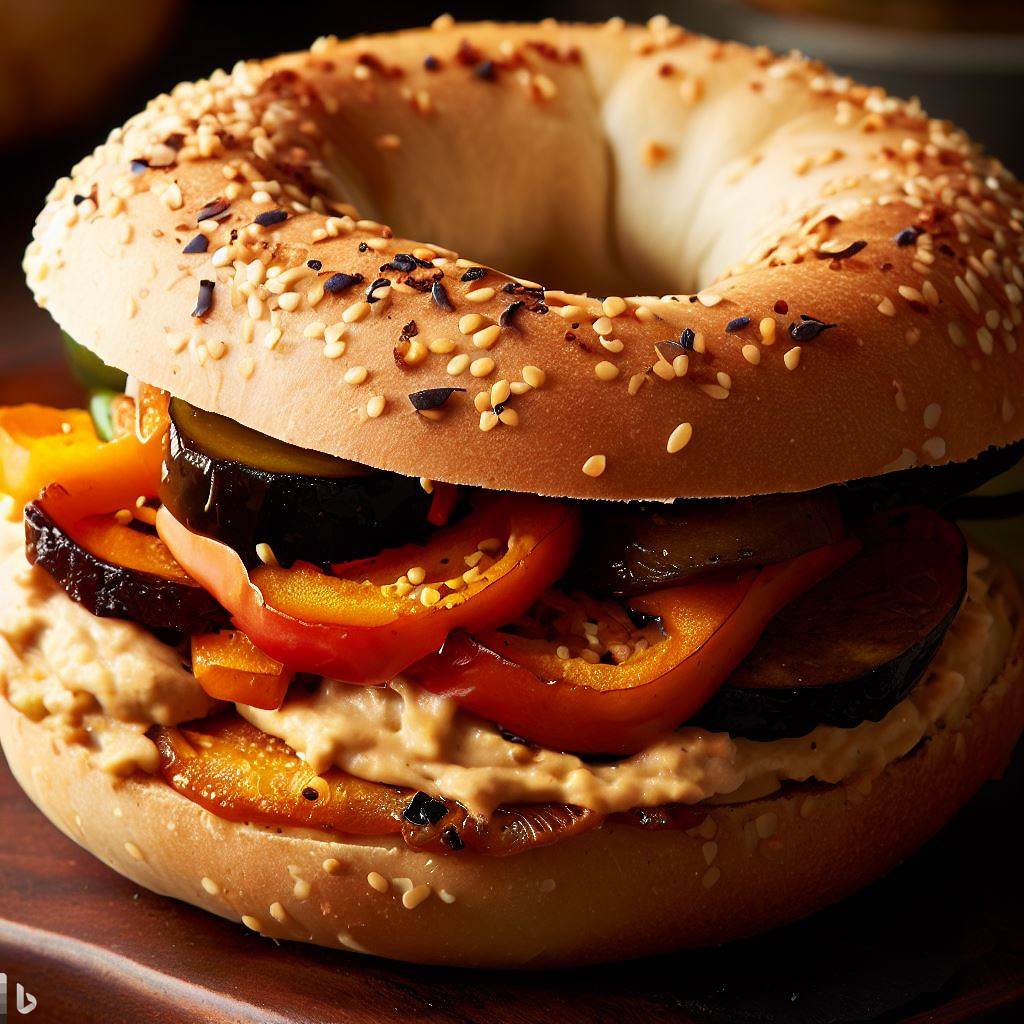 Roasted Vegetable and Hummus Bagel Sandwich