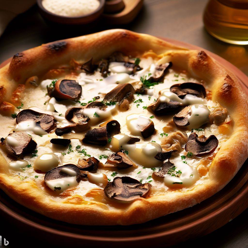 Single Serving Mushroom and Truffle Oil Pizza with White Sauce