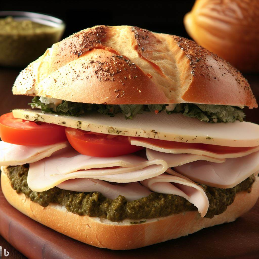 Turkey and Provolone Sandwich with Pesto and Tomato