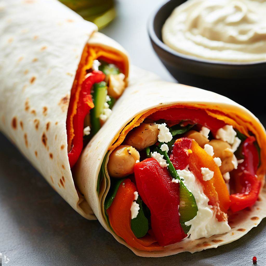 Veggie Wrap with Hummus, Roasted Red Peppers, and Feta Cheese