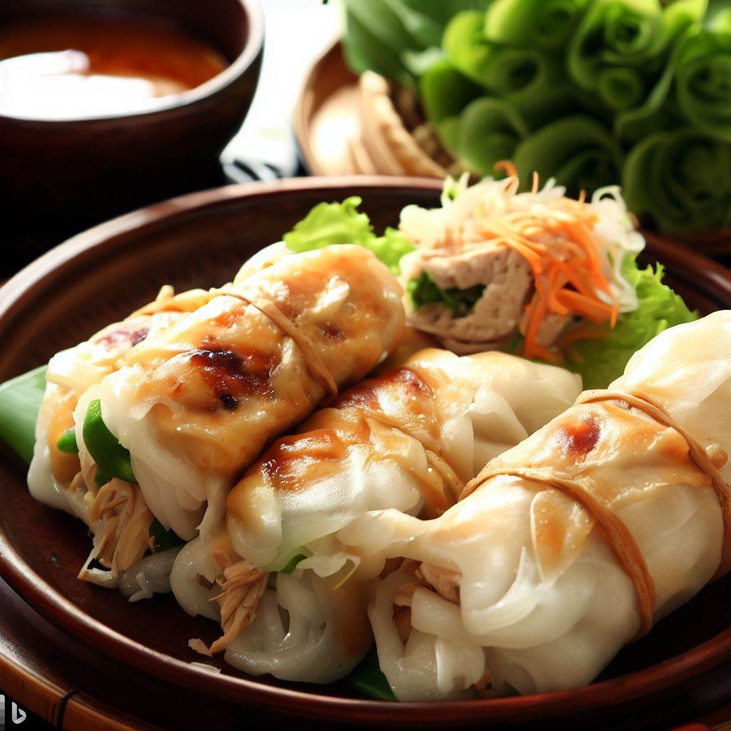 Vietnamese Style Banh Cuon Ga (Chicken Steamed Rice Rolls)
