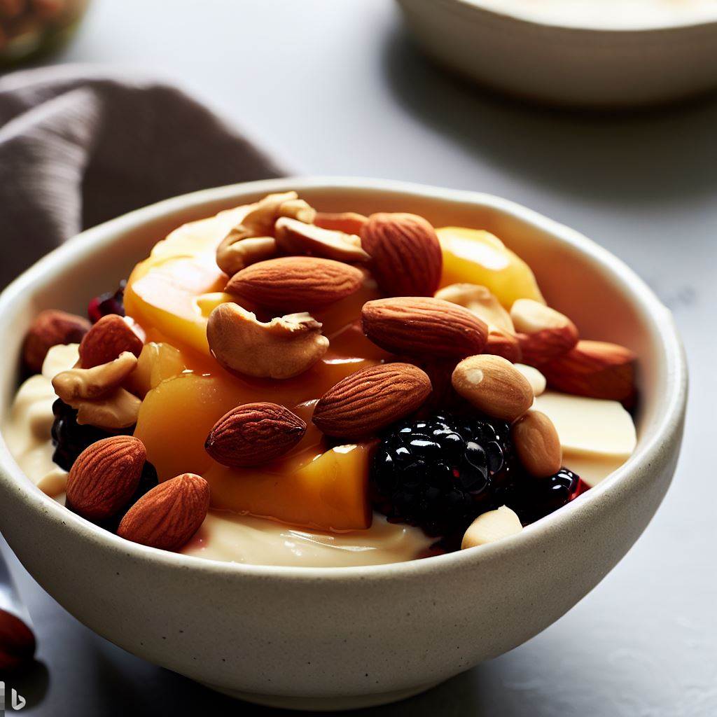 Almond Butter, Fruit Compote, and Mixed Nuts Yogurt Bowl