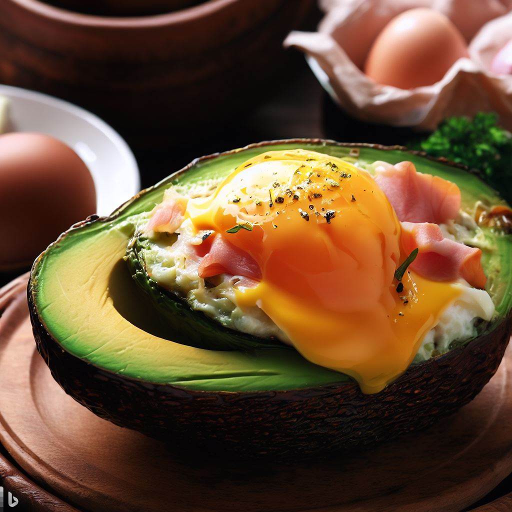 Baked Egg in Avocado with Ham and Cheese