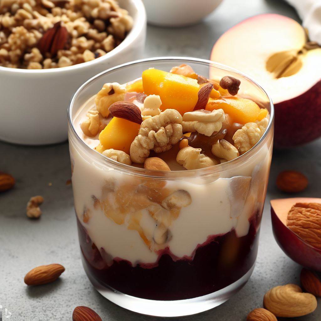 Cashew Butter Fruit Compote with Mixed Nuts and Granola Yogurt