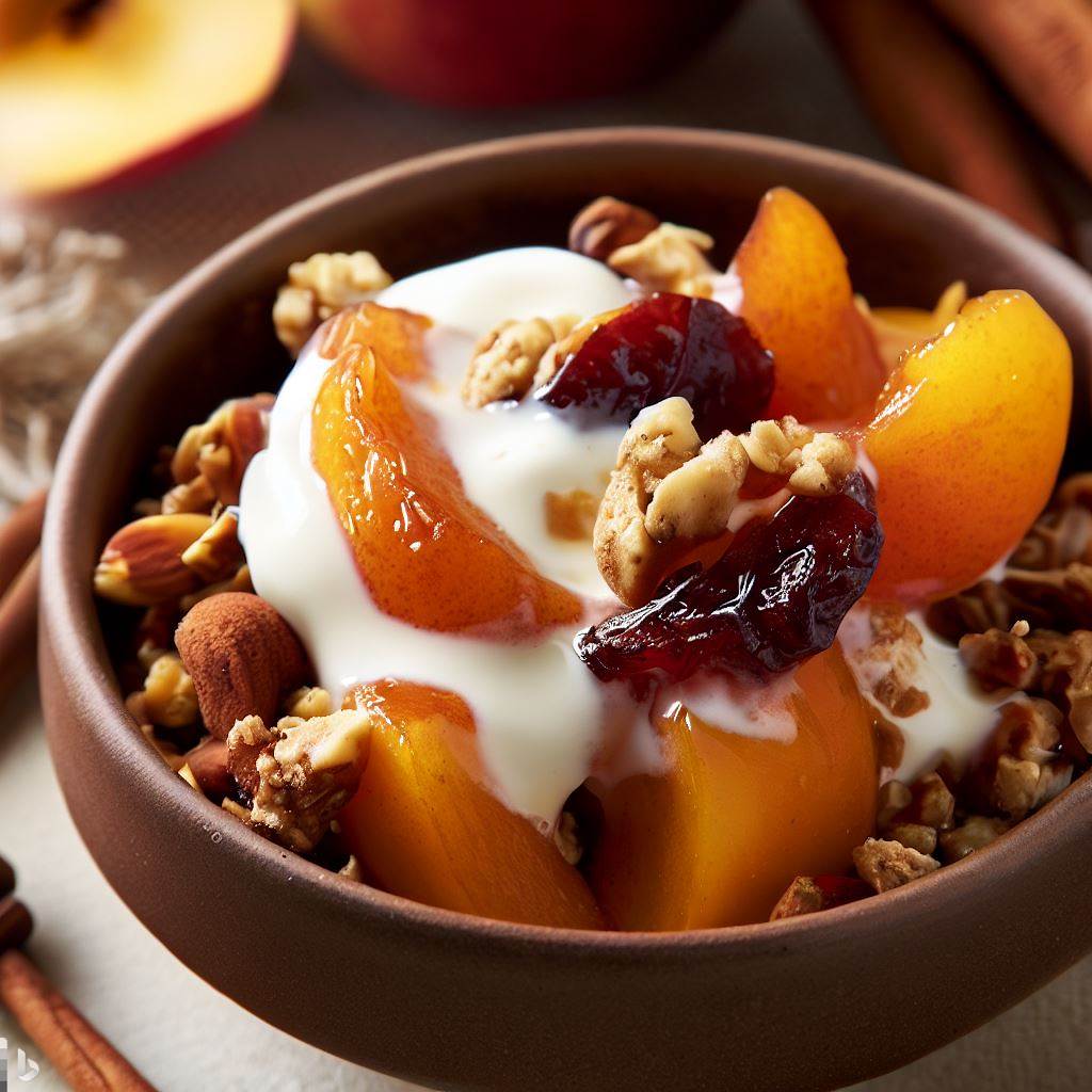 Cinnamon Fruit Compote with Mixed Nuts and Granola Yogurt