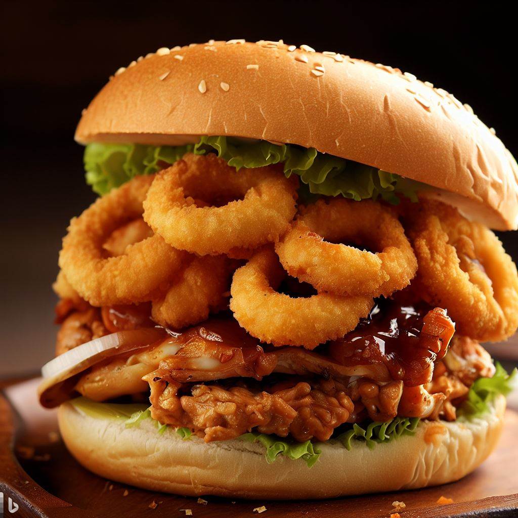 Delicious Chicken and Onion Ring Sandwich