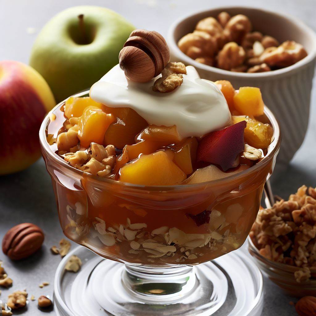 Honey Fruit Compote with Mixed Nuts and Granola Yogurt