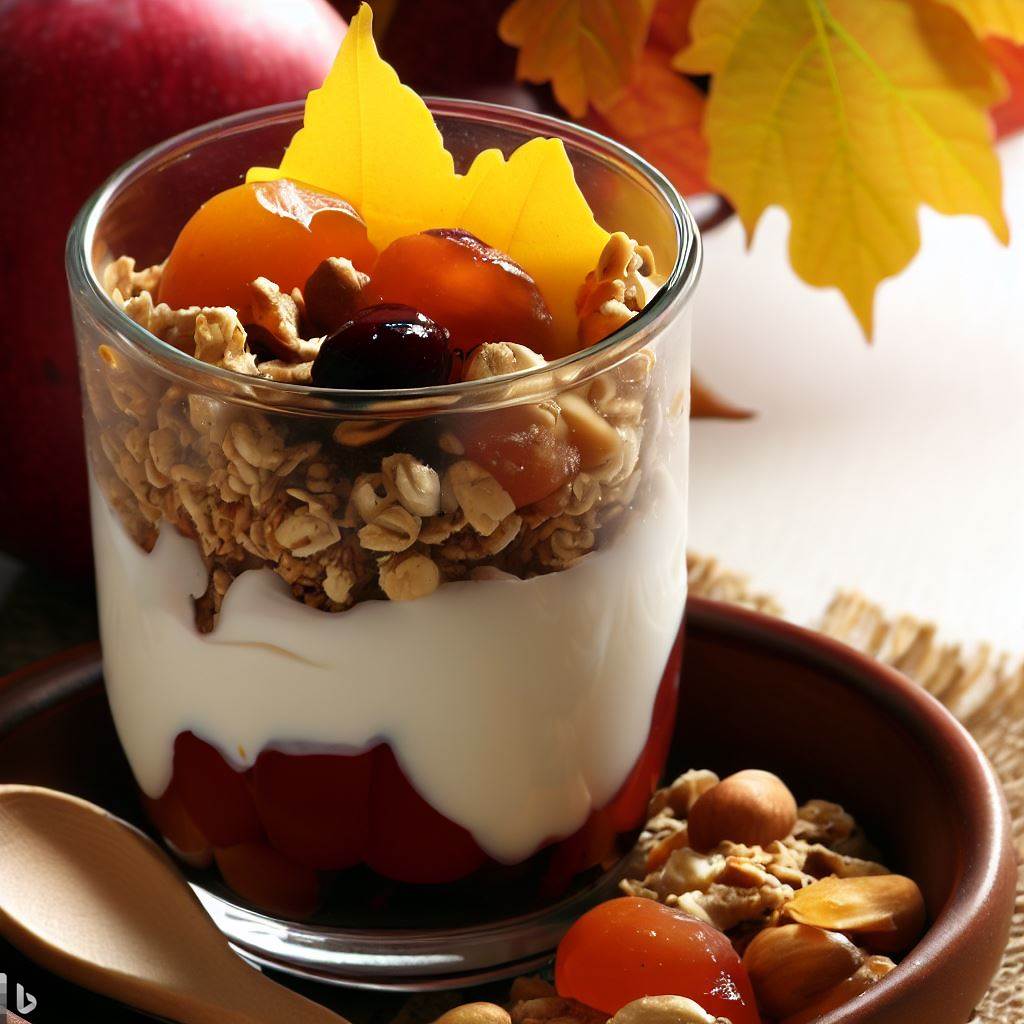 Maple Fruit Compote with Mixed Nuts and Granola Yogurt