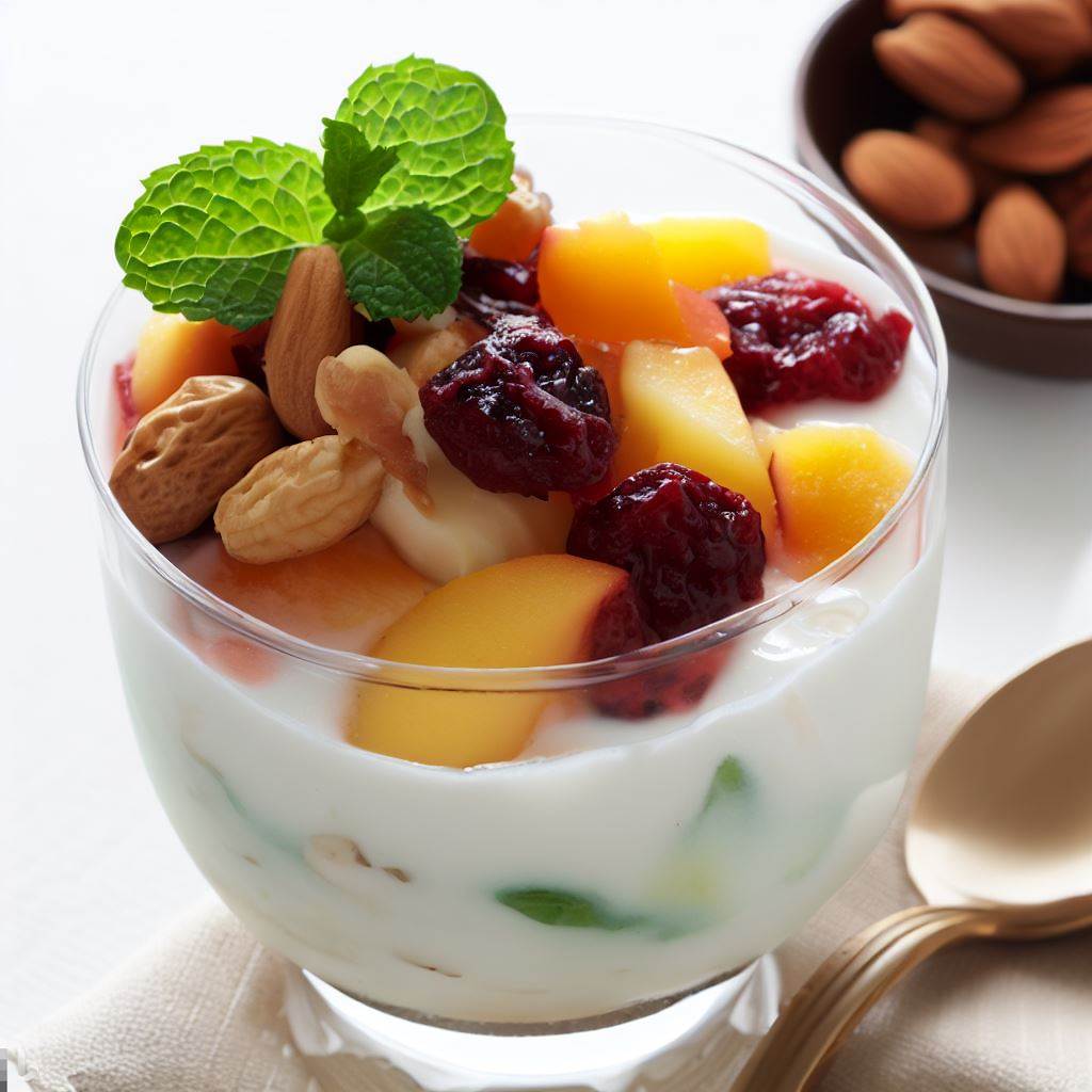 One-Serving Peppermint, Fruit Compote, and Mixed Nuts Yogurt