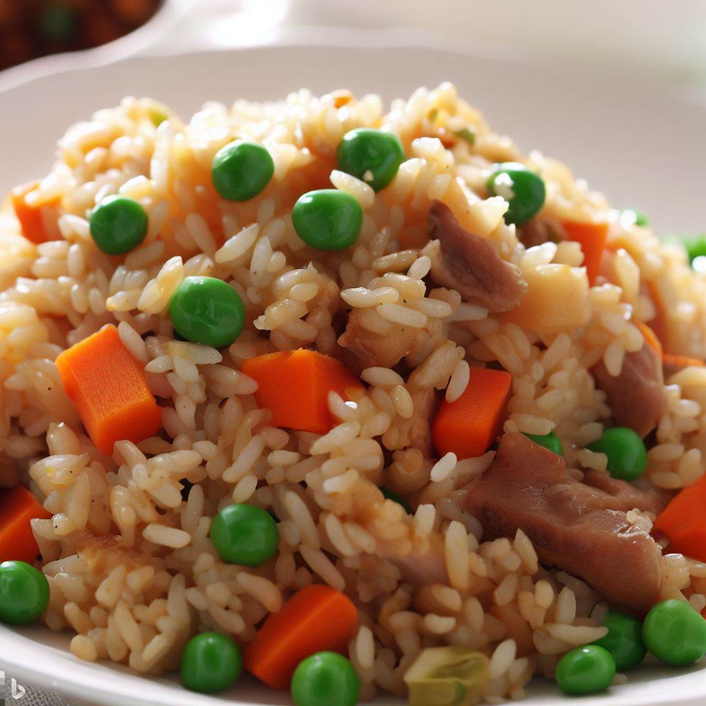 Stir-Fried Rice with Pork, Carrots and Snow Peas
