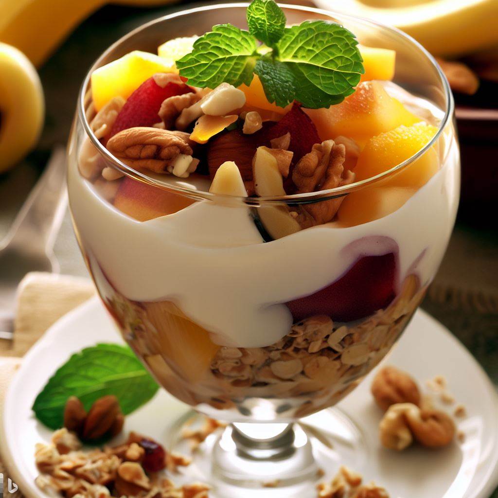 Vanilla Fruit Compote with Mixed Nuts and Granola Yogurt